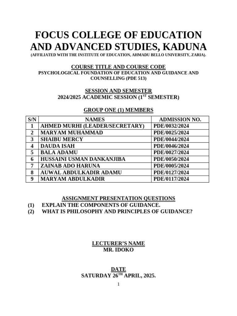 My PDE 513 Group Assignment | PDF | Psychotherapy | Behavioural Sciences