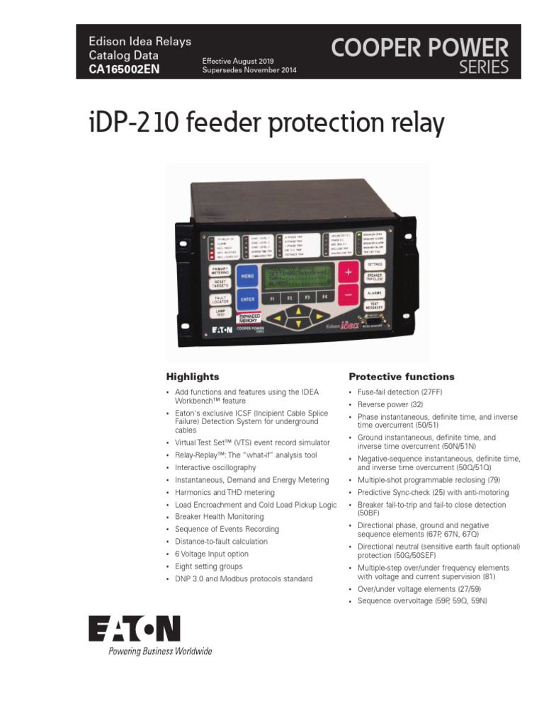 Idp 210 Feeder Protection Relay Catalog Ca165002en | PDF | Relay ...