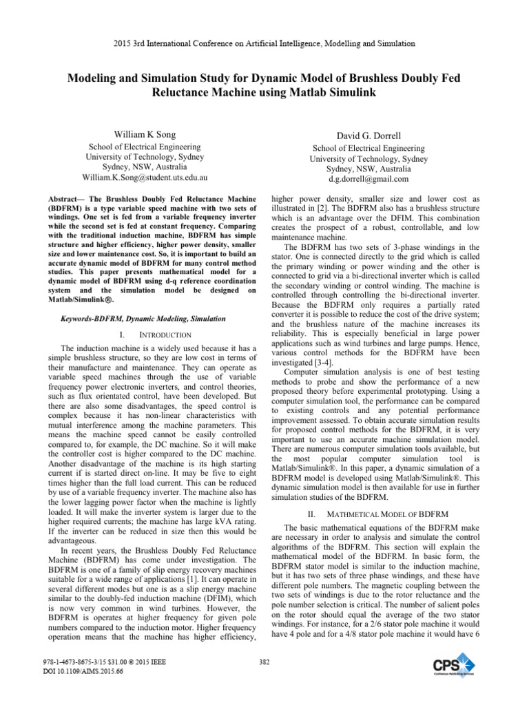 2015 Modeling and Simulation Study For Dynamic Model of Brushless Doubly Fed Reluctance Machine ...