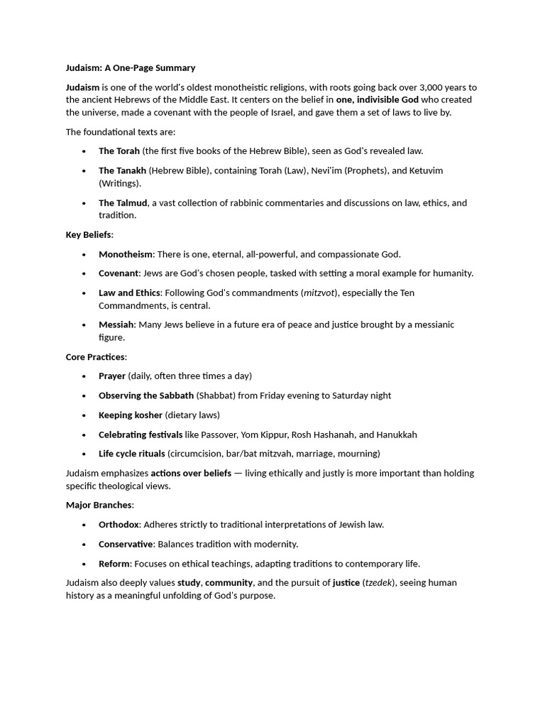 Overview of Judaism: Beliefs and Practices | PDF