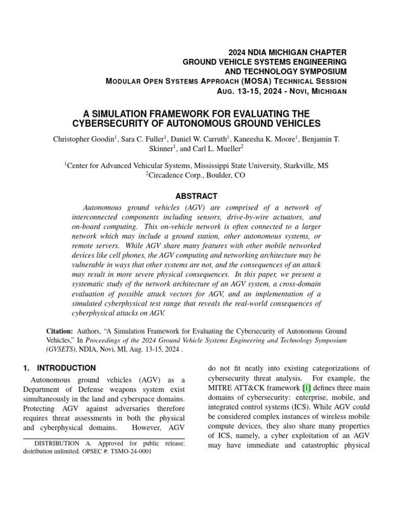 NDIA GVSETS 2024 MOSA Session - (Papers) A Simulation Framework For ...