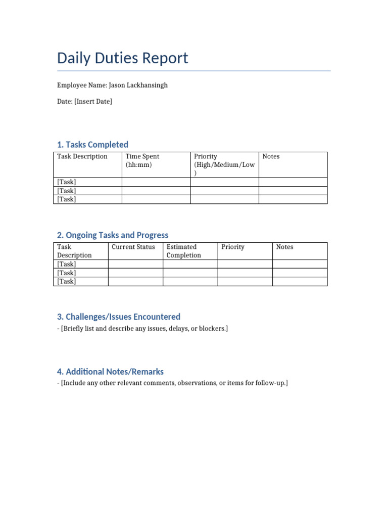 Daily Duties Report for Jason Lackhansingh | PDF
