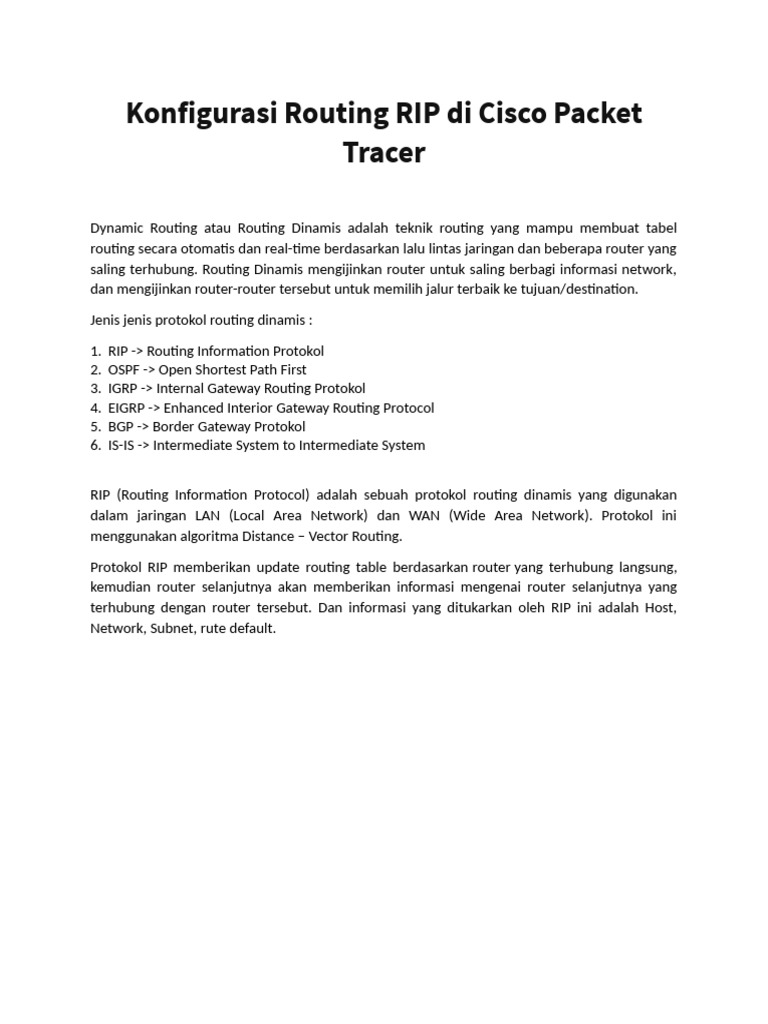4. Konfigurasi Routing RIP Di Cisco Packet Tracer | PDF