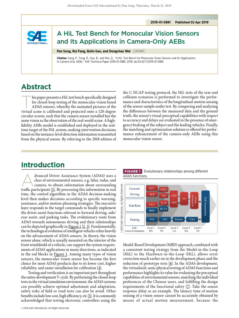 A HiL Test Bench For Monocular Vision Se | PDF | Visual Perception ...