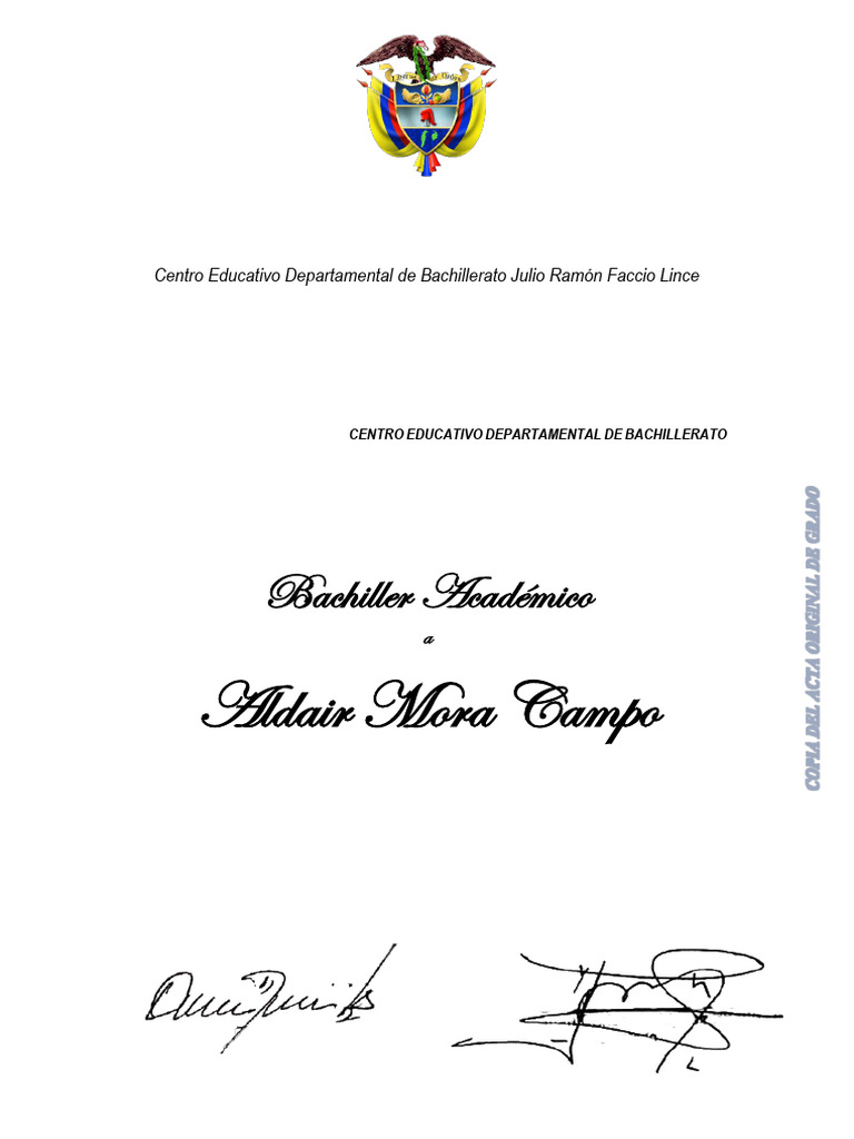 Acta de Grado Bachillerato Barranco Loba | PDF