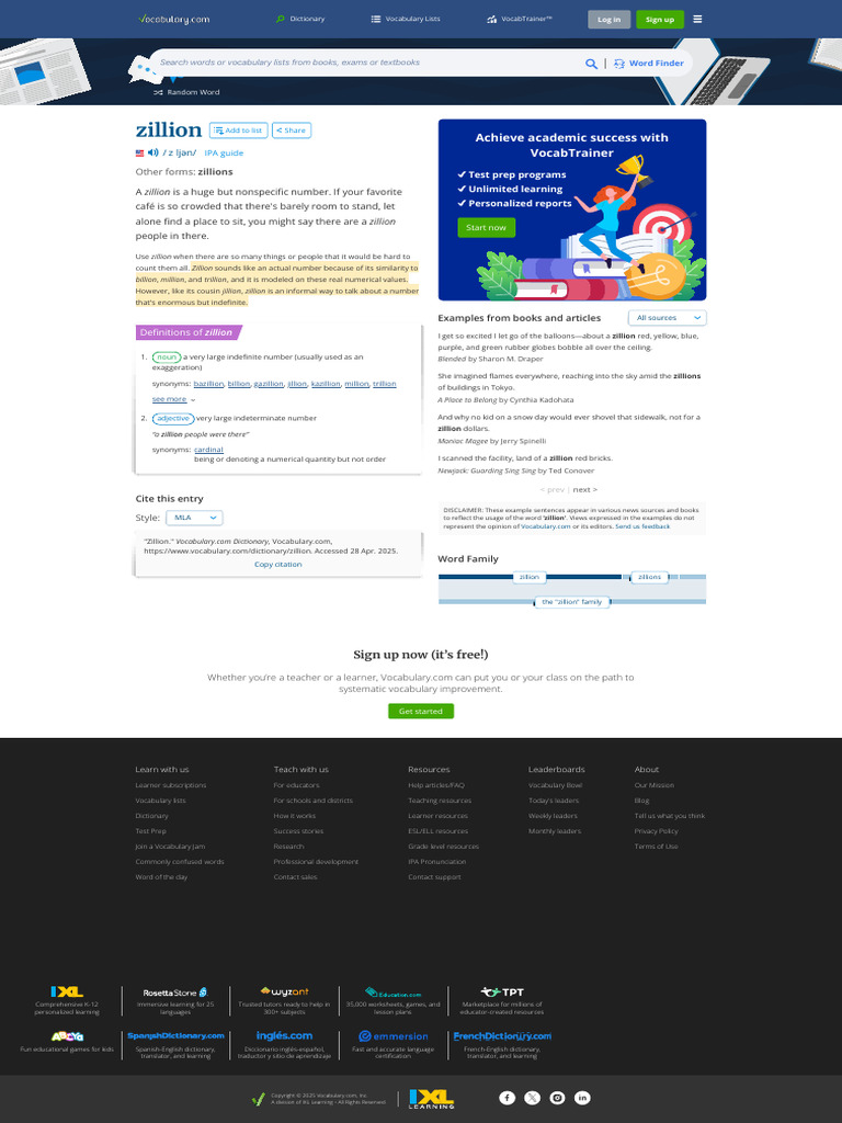 Zillion - Definition, Meaning & Synonyms | Vocabulary.com | PDF | Dictionary | Vocabulary