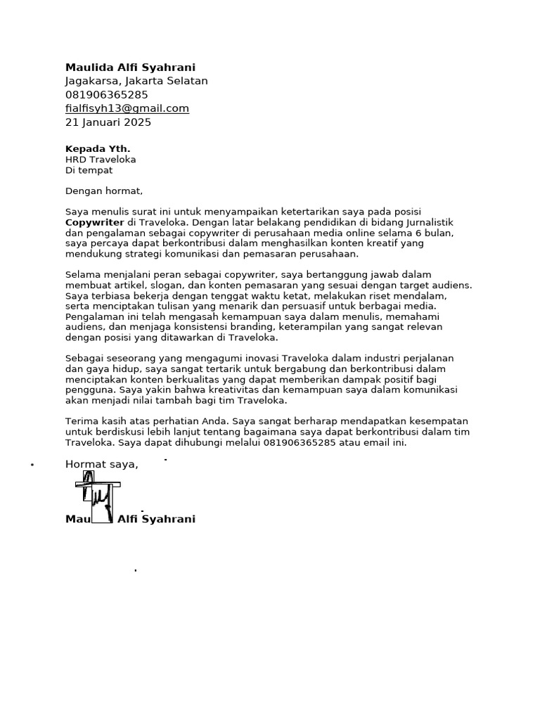 Coverletter Traveloka | PDF