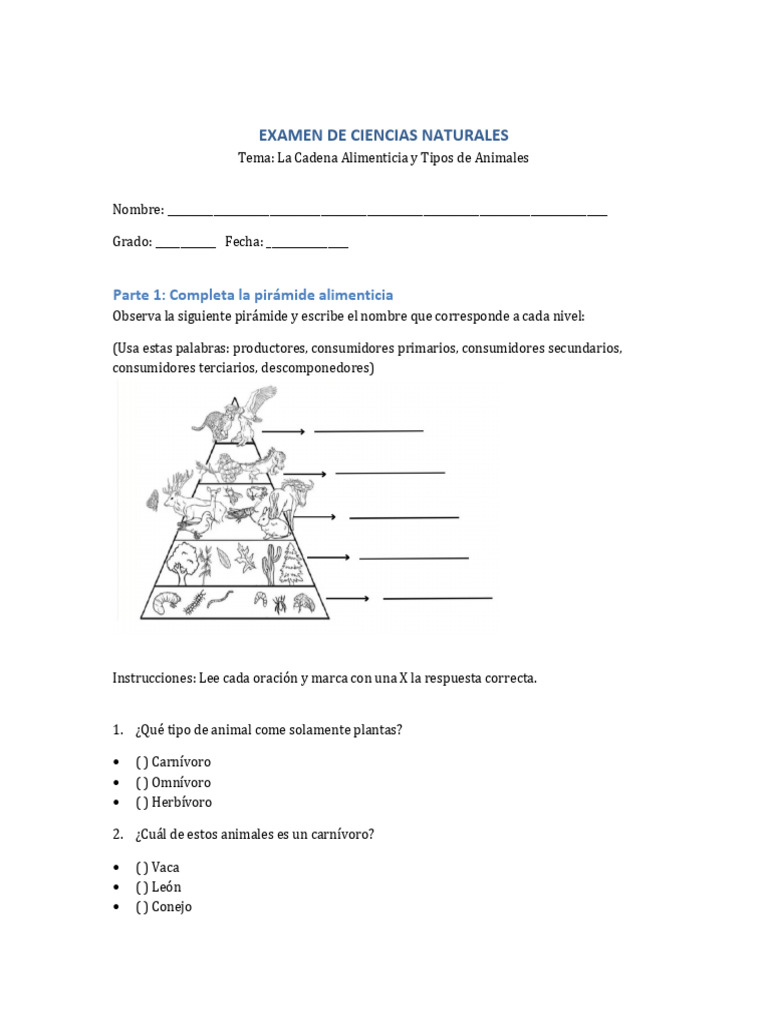 Examen_Cadena_Alimenticia[1] | PDF