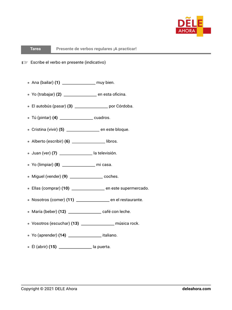 EJERCICIOS Presente-De-Verbos-Regulares-A-Practicar - pdf-2 | PDF