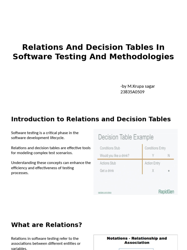 Relations and Decision Tables in Software Testing and Methodologies ...