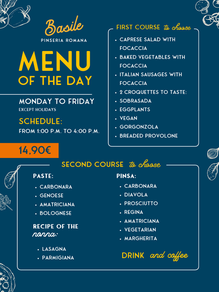 Basile - Menu of The Day | PDF