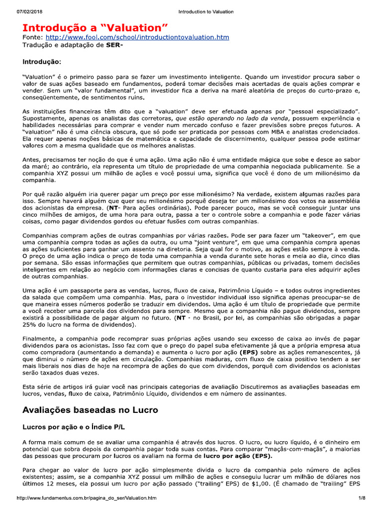 Introduction To Valuation | PDF