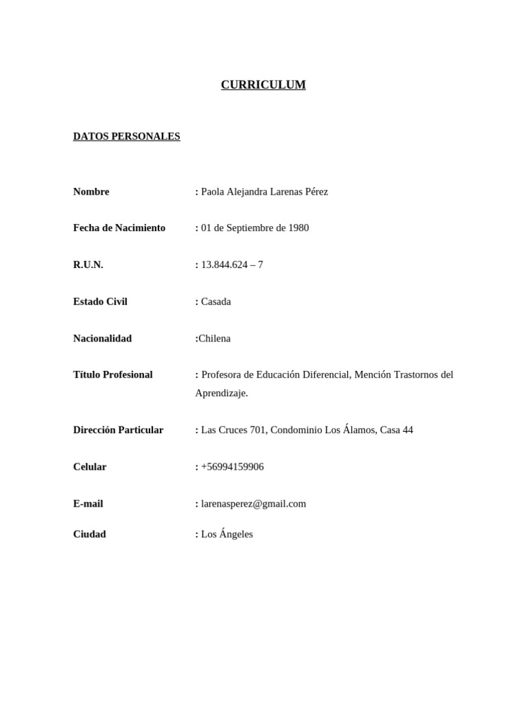 Curriculum Paola | PDF | Educación especial | Aprendizaje