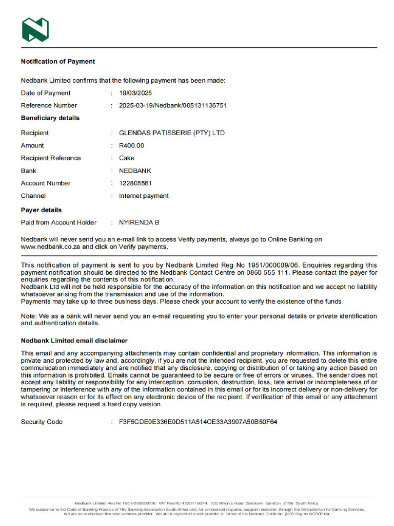 Notification of Payment - 05561 | PDF