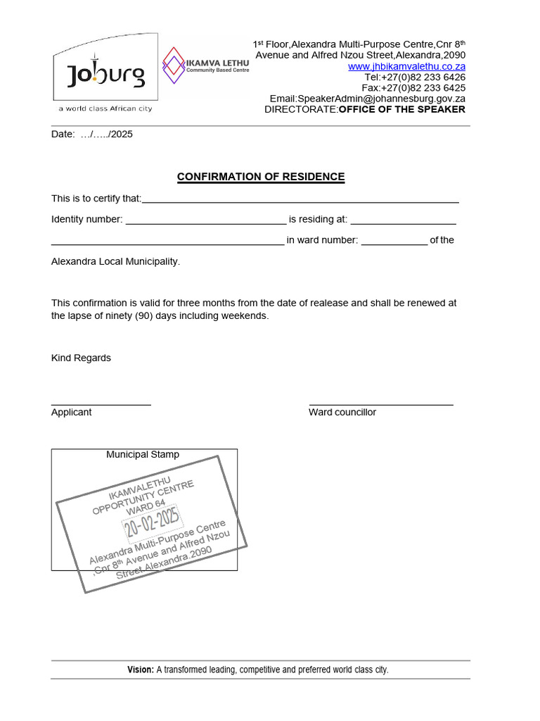 CONFIRMATION OF RESIDENCE - Docx KING | PDF