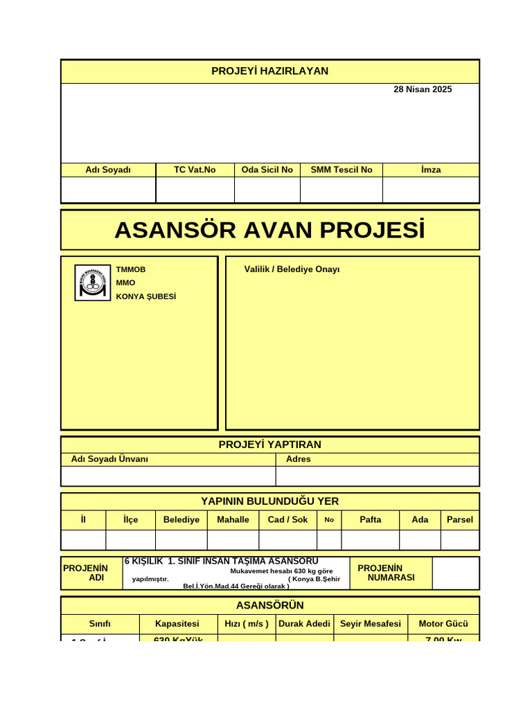 (Asansör) - Asansör Avan Proje Hesap Proğrami | PDF