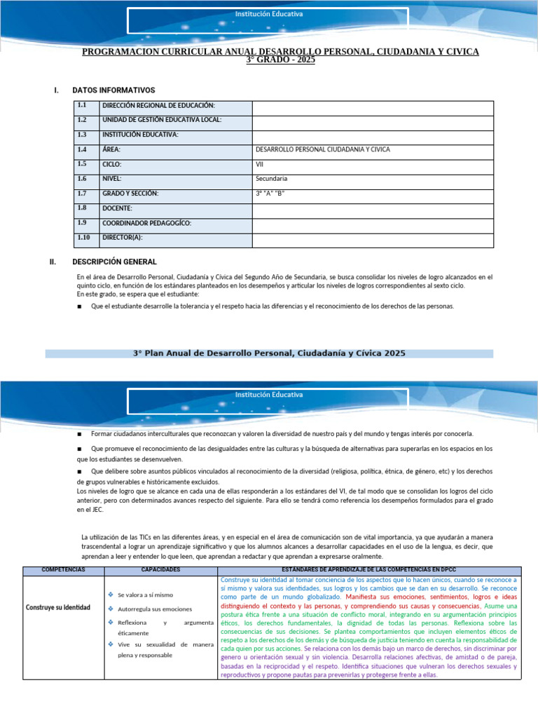 Plan Anual DPCC Secundaria 2025 | PDF | Sociedad | Ciudadanía