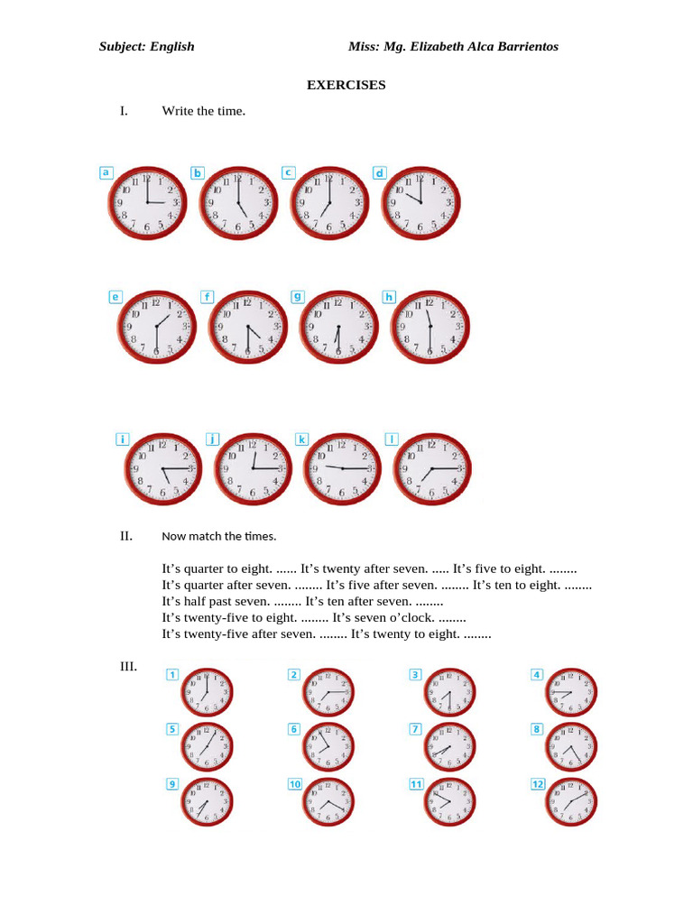 Time Prepositions Exercises | PDF