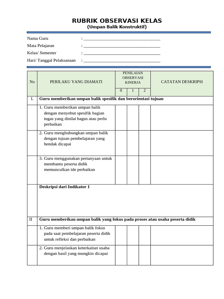 OBSERVASI KELAS (Umpan Balik Konstruktif) | PDF