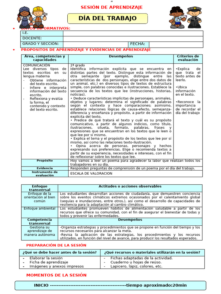 u2 s4 Sesion d4 Plan Lector Dia Del Trabajo | PDF | Aprendizaje ...