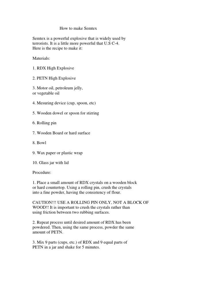 Chemistry Explosives How To Make Semtex | PDF | Mercury (Element ...