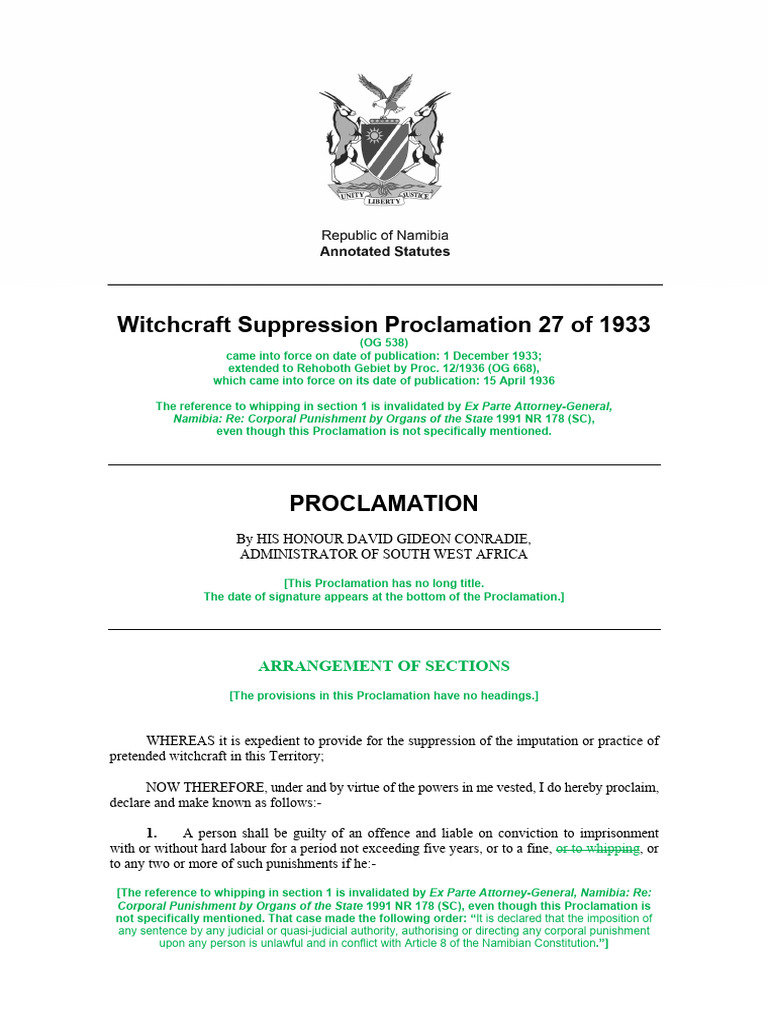Witchcraft Suppression Proclamation 27 of 1933 | PDF | Witchcraft | Justice