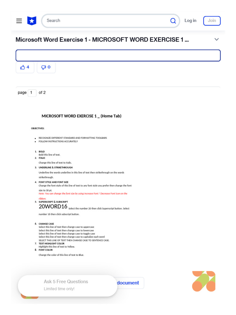 Microsoft Word Exercise 1 - MICROSOFT WORD EXERCISE 1 .. | PDF | Microsoft Word | Text