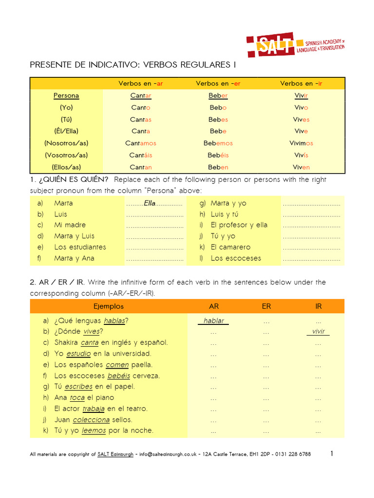 Presente-regulares-Present-regular-verbs | PDF