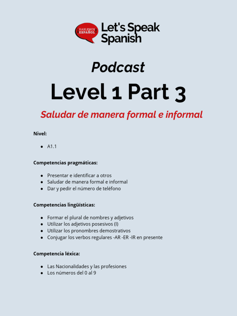 Spanish Podcast Transcript - Level 1 (A1.1 - Part 3) - Formal and ...