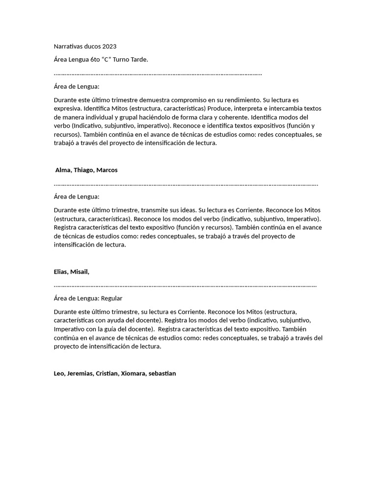Narrativas 3 Lengua 6to C Ducos 2023 | PDF