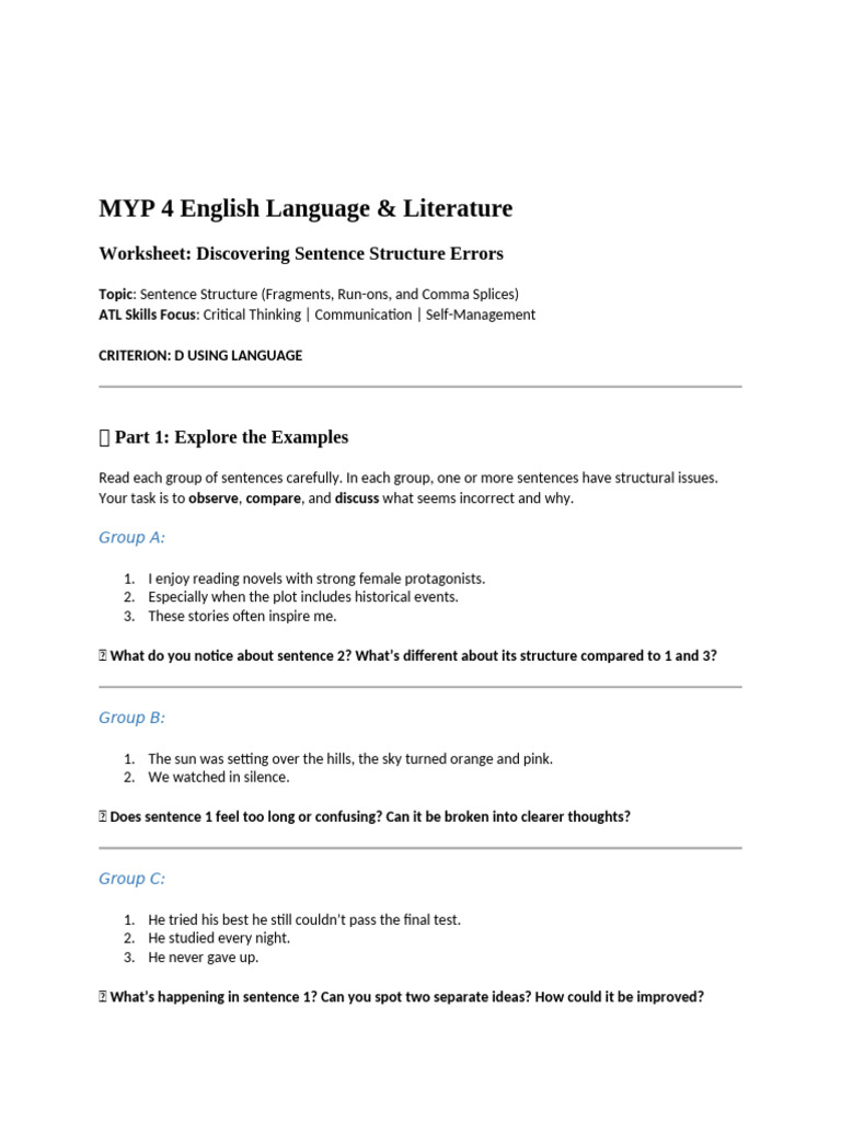 Sentence Structure Error Correction Guide | PDF | Comma | Learning