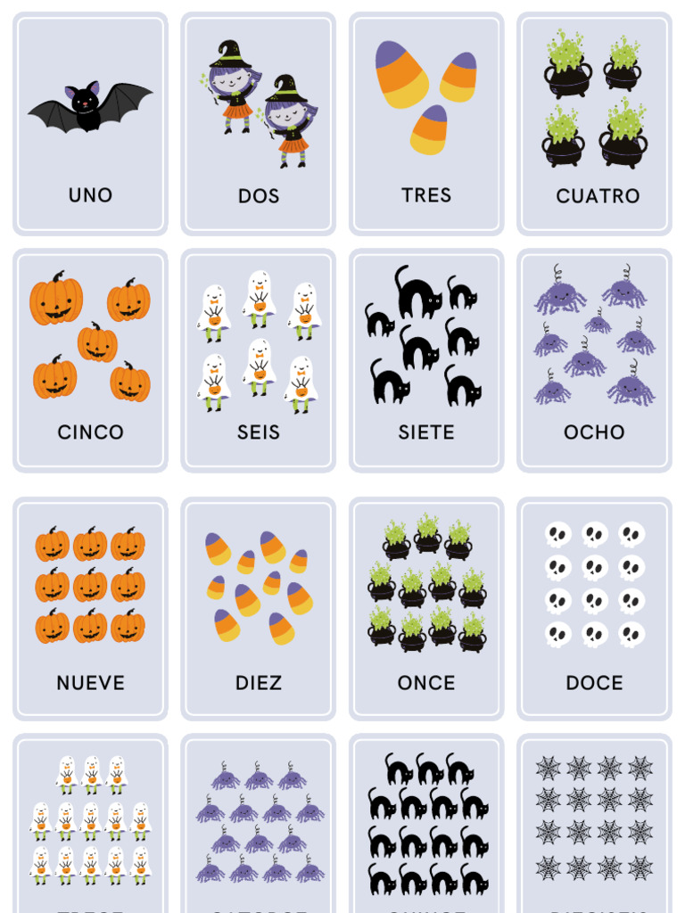 Halloween Counting Flashcards in Colorful Cute Style | PDF