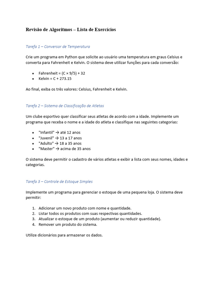 Revisão de Algoritmos - Parte 2 | PDF