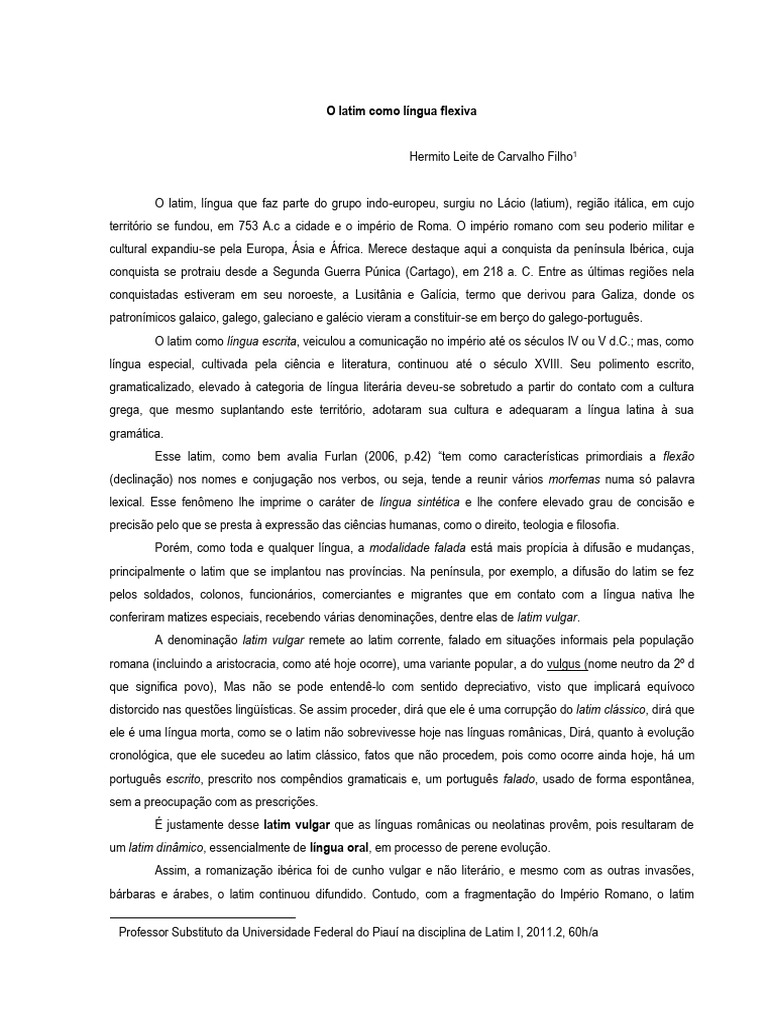 O Latim como Língua Flexiva | PDF | Latim | Palavra