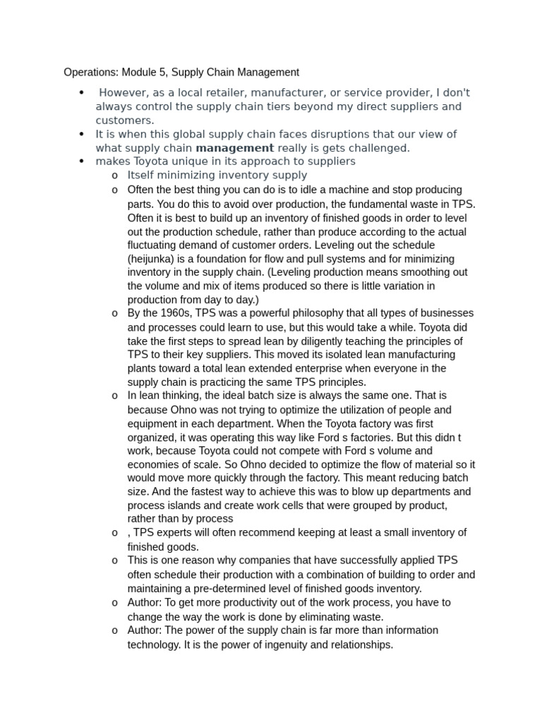 Module 5 Notes Operations 5420 Module 5 Baylor OMBA | PDF | Lean ...