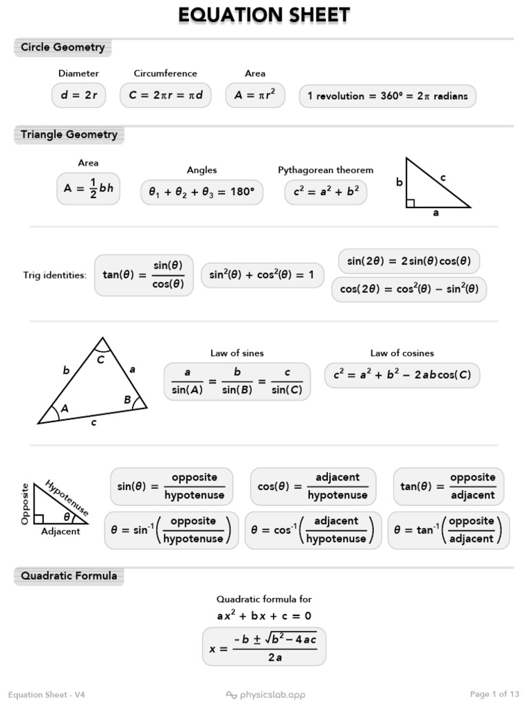 Physics Lab - Equation Sheet | PDF | Rotation Around A Fixed Axis | Force