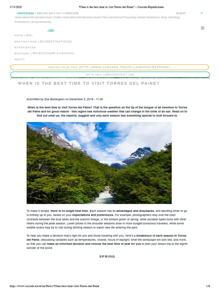 When Is The Best Time To Visit Torres Del Paine? Cascada Expediciones | PDF | Earth Sciences ...