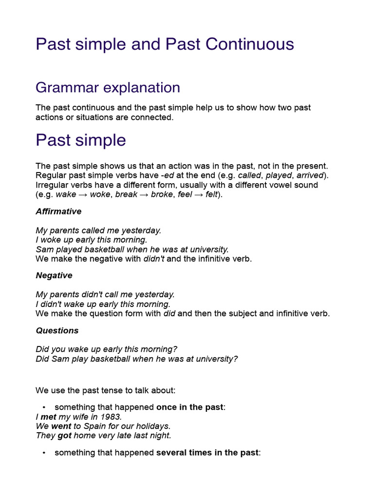 Past Simple and Past Continuous | PDF | Grammatical Tense | Verb