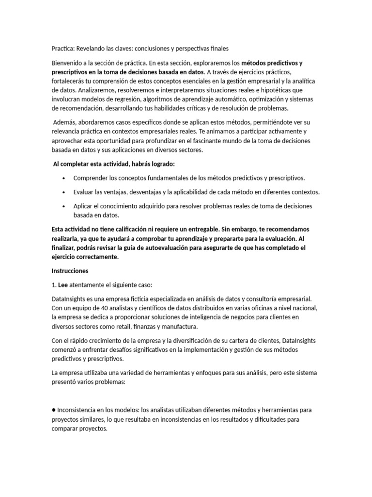 Practica 5 Unidad 6 Revelando Las Claves Conclusiones y Perspectivas Finales | PDF | Análisis ...