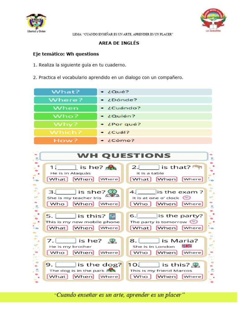 Taller Inglés WH Questions | PDF