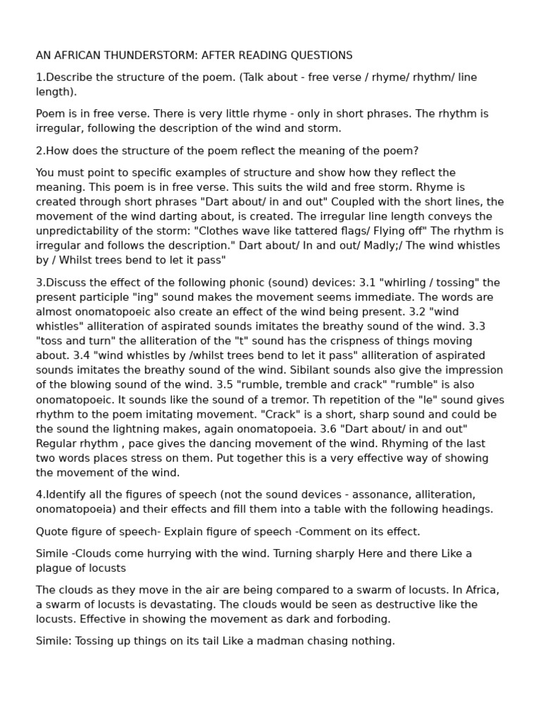 An African Thunderstorm Questions | PDF | Poetry | Wound