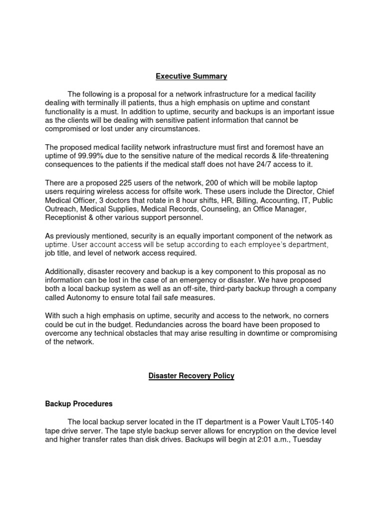 Medical Facility Network Proposal | PDF | Server (Computing) | Backup