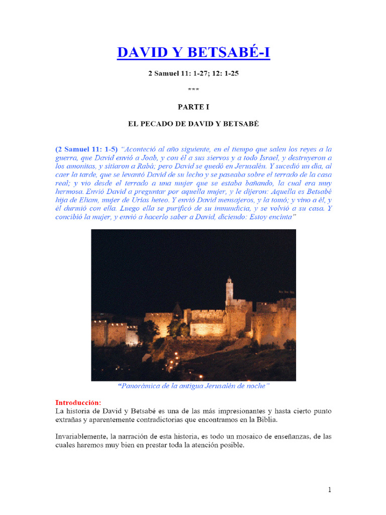 DAVID Y BETSABÉ-I. 2 Samuel 11_ 1-27; 12_ 1-25 ___ PARTE I EL PECADO DE DAVID Y BETSABÉ - PDF ...