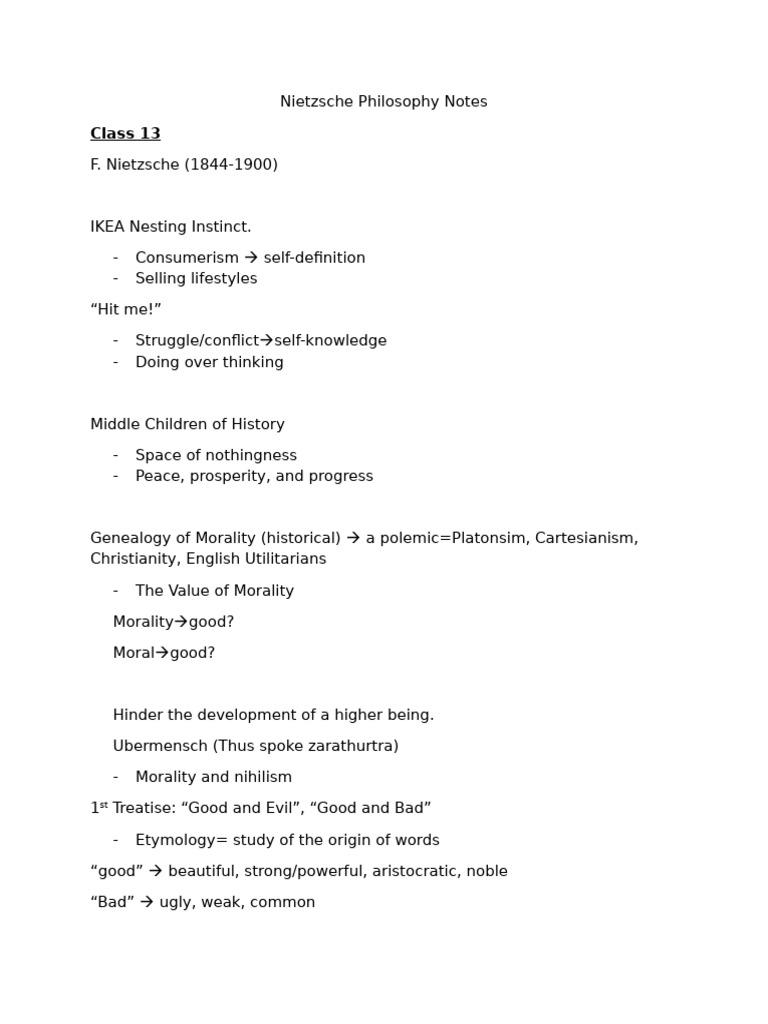 Nietzsche Philosophy Notes | PDF | Friedrich Nietzsche