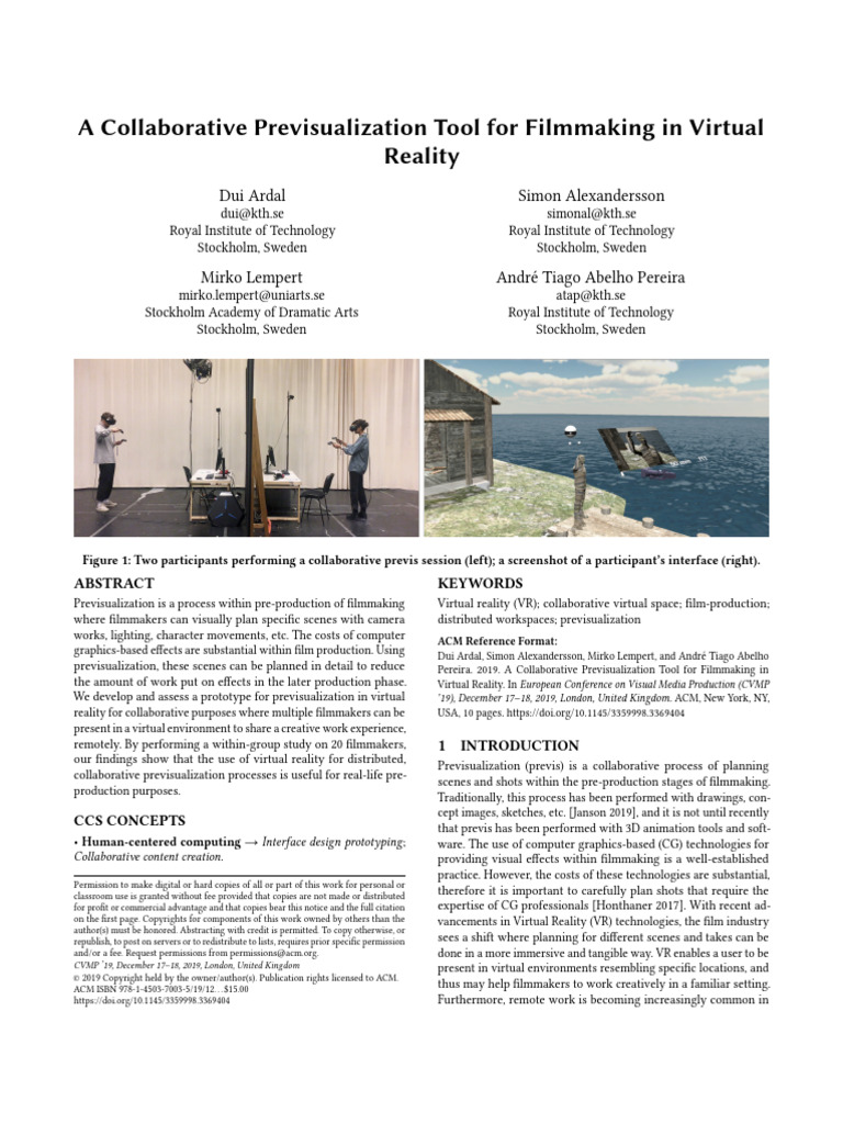 A Collaborative Previsualization Tool For Filmmaking in Virtual Reality ...