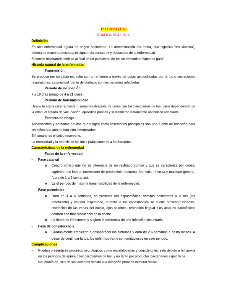 Tos Ferina: Síntomas, Diagnóstico y Tratamiento | PDF | Medicina ...