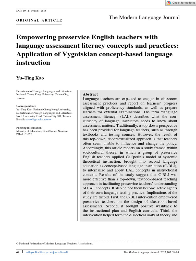 The Modern Language Journal - 2023 - Kao - Empowering Preservice ...