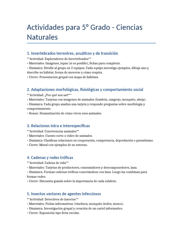 Actividades de Ciencias para 5° Grado | PDF