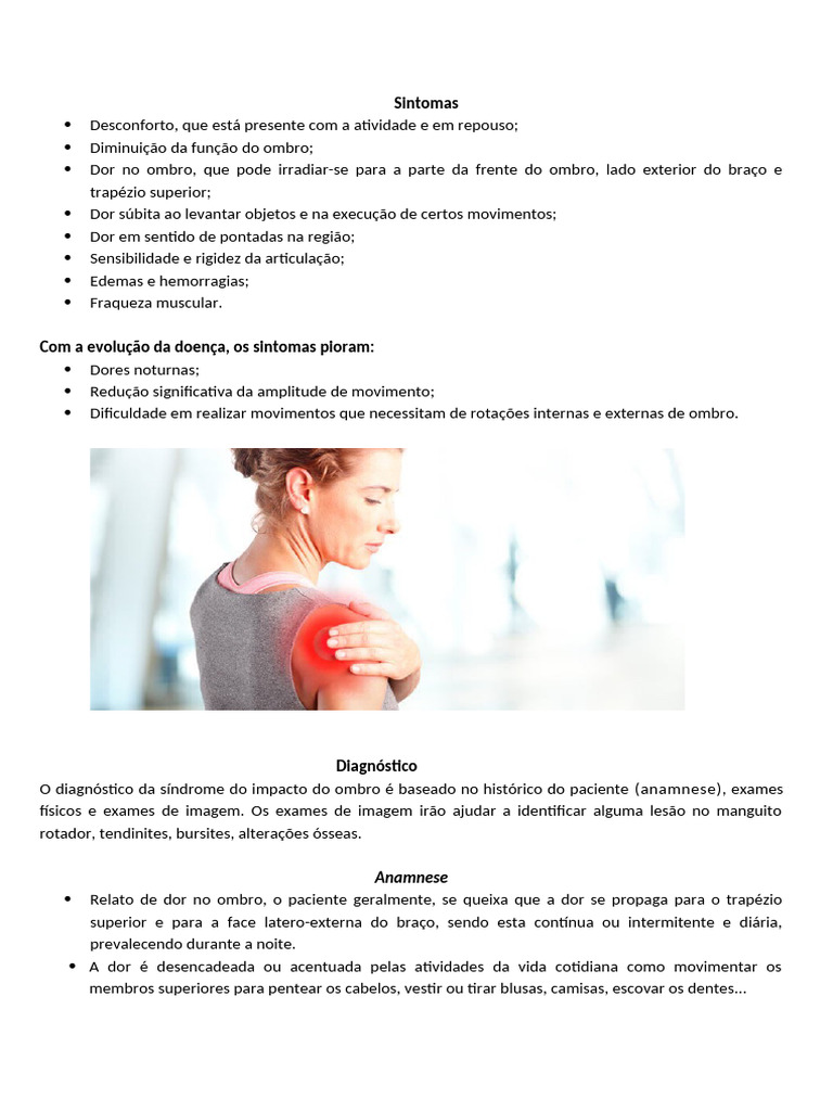 Síndrome do Impacto do Ombro | PDF | Dor | Imagiologia médica