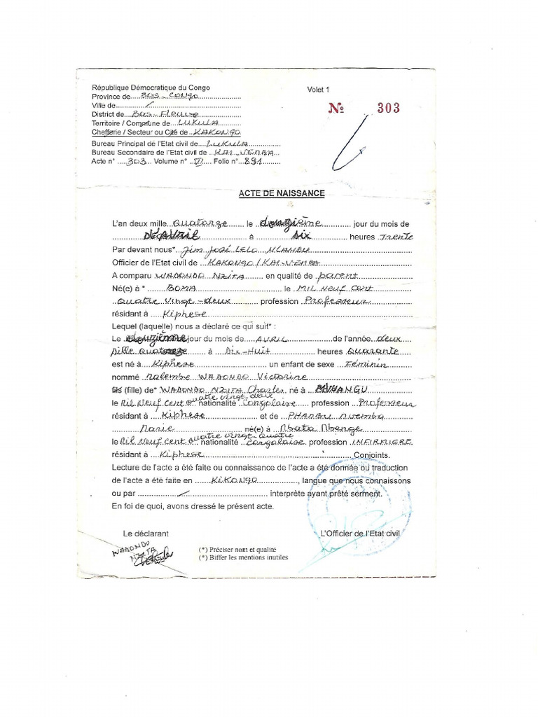 Modele Acte de Naissance Lukula | PDF